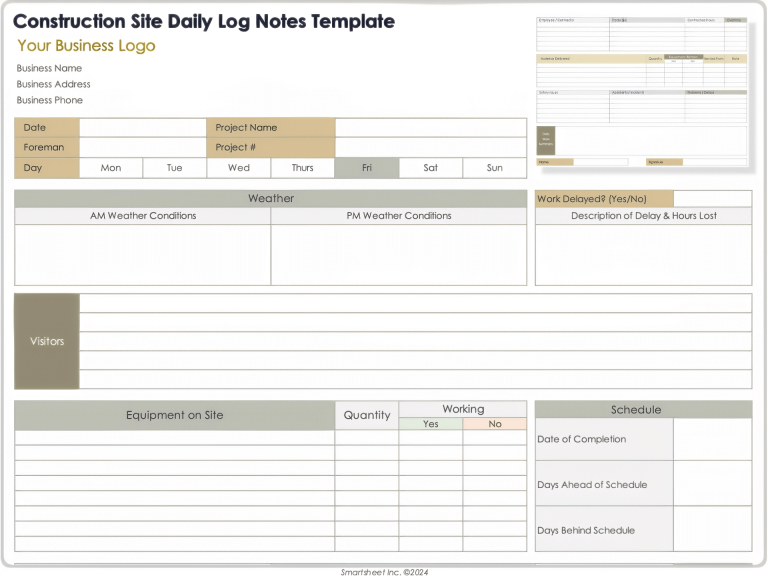 Construction Daily Activity Report Template (2nd Free Fillable Format ...