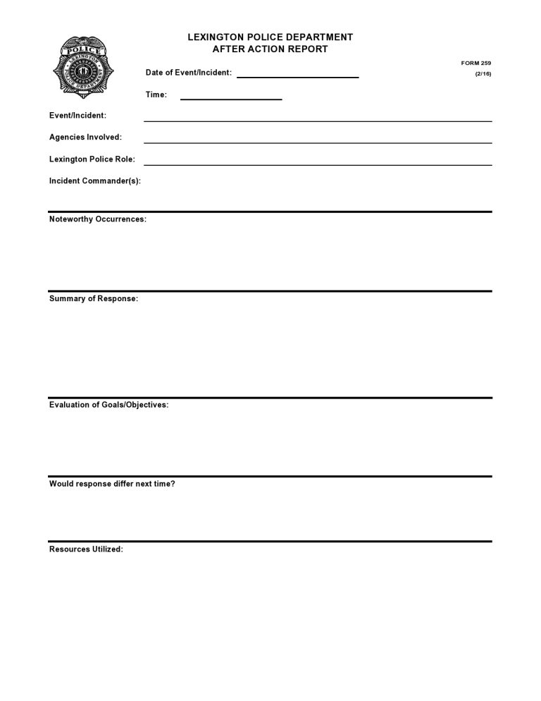Police After Action Report Template (1st Free Blank Form) – Two Package ...