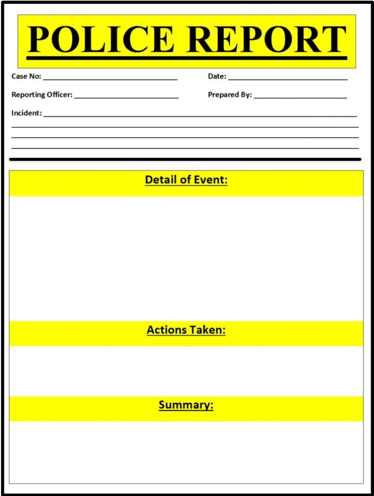 Police Report Template (1st Free Printable Format) | Two Package Template