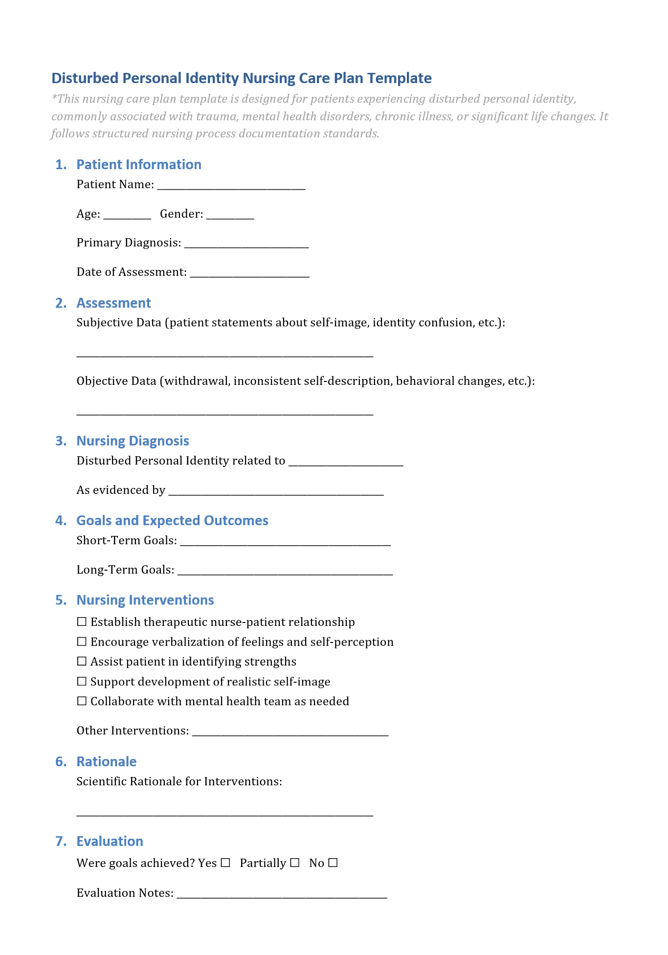 Mental Health Nursing Care Plan Template: 7+ Best Psychiatric Designs
