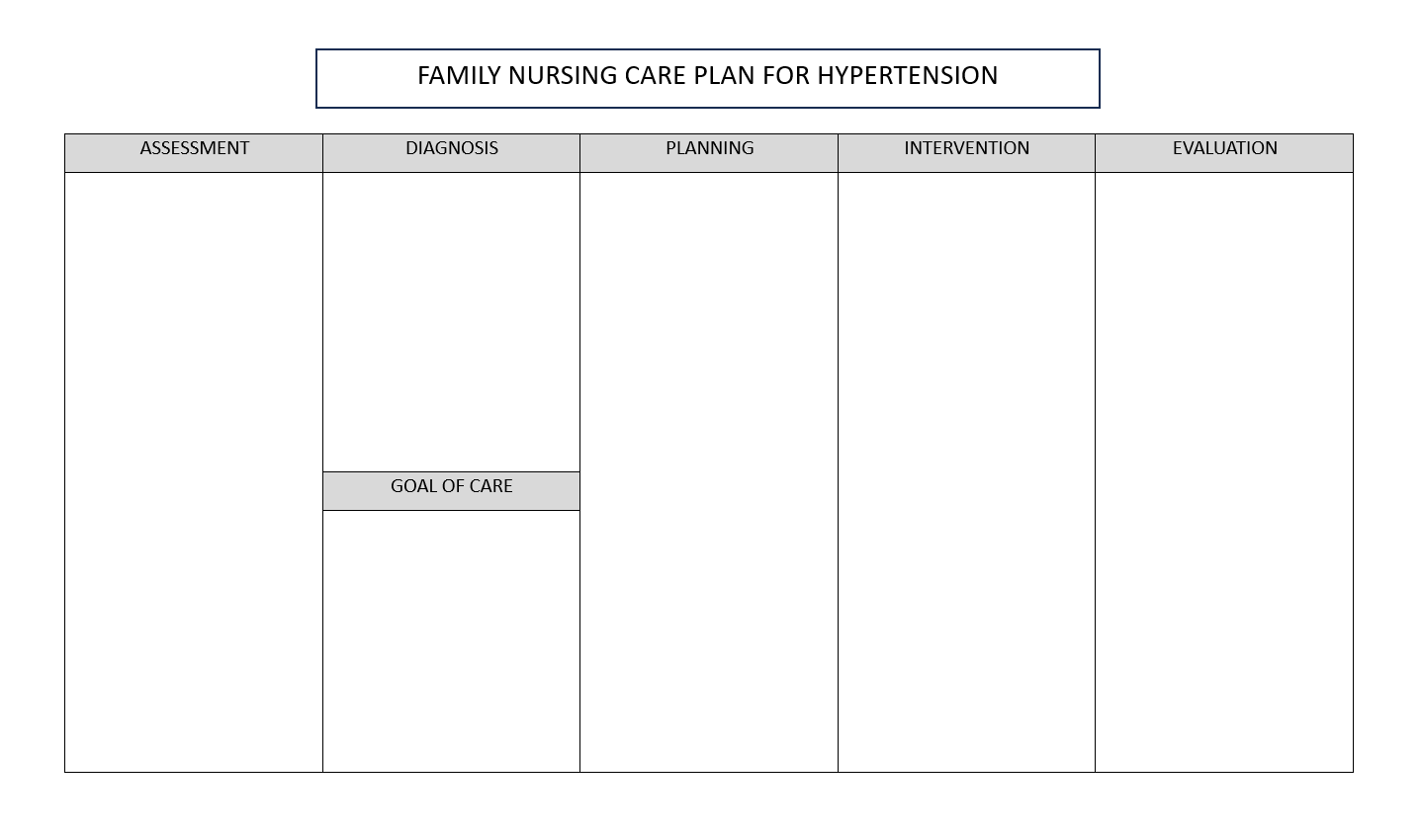 Family Nursing Care Plan for Hypertension Template | Two Package Template