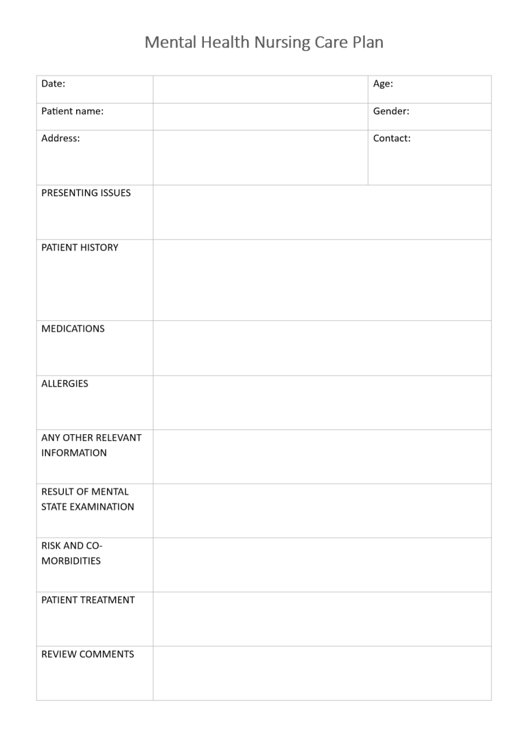 Mental Health Nursing Care Plan Template: 7+ Best Psychiatric Designs